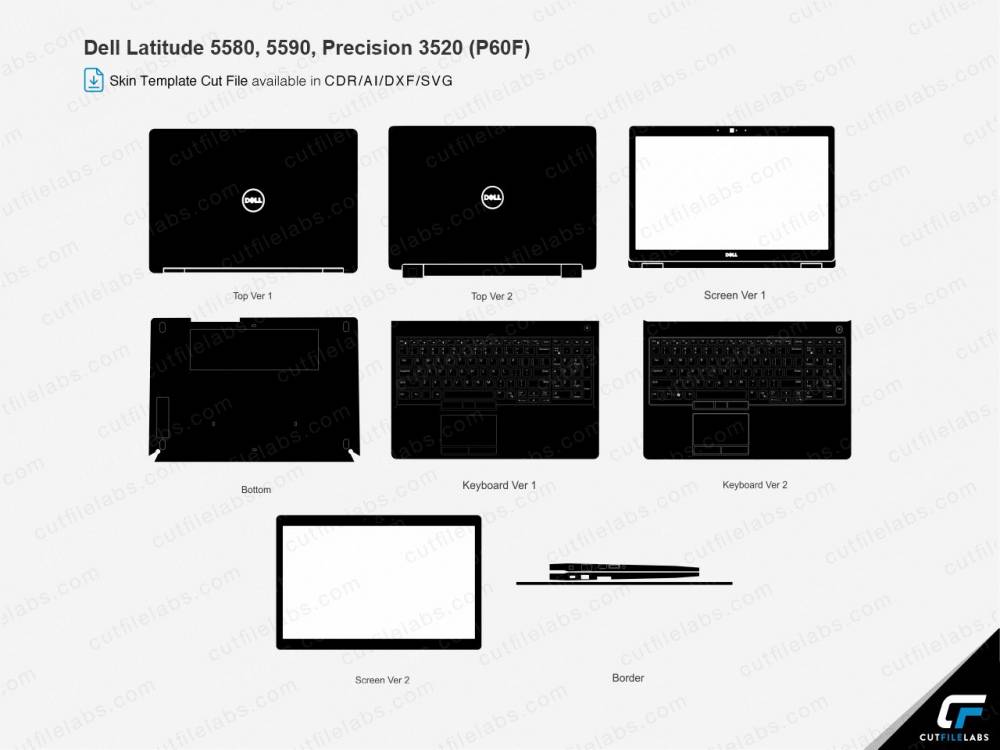 Dell Latitude 5580, 5590, 5591, Precision 3520 (P60F) Cut File Template ...